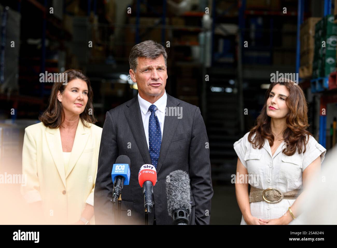 Shadow Treasurer Angus Taylor answers questions during a visit to ...