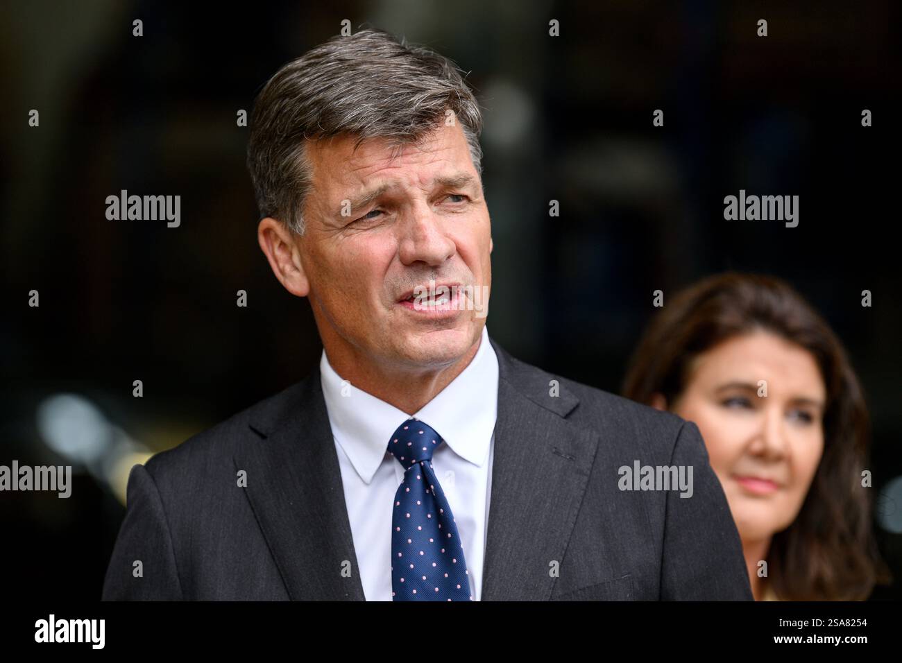Shadow Treasurer Angus Taylor answers questions during a visit to ...