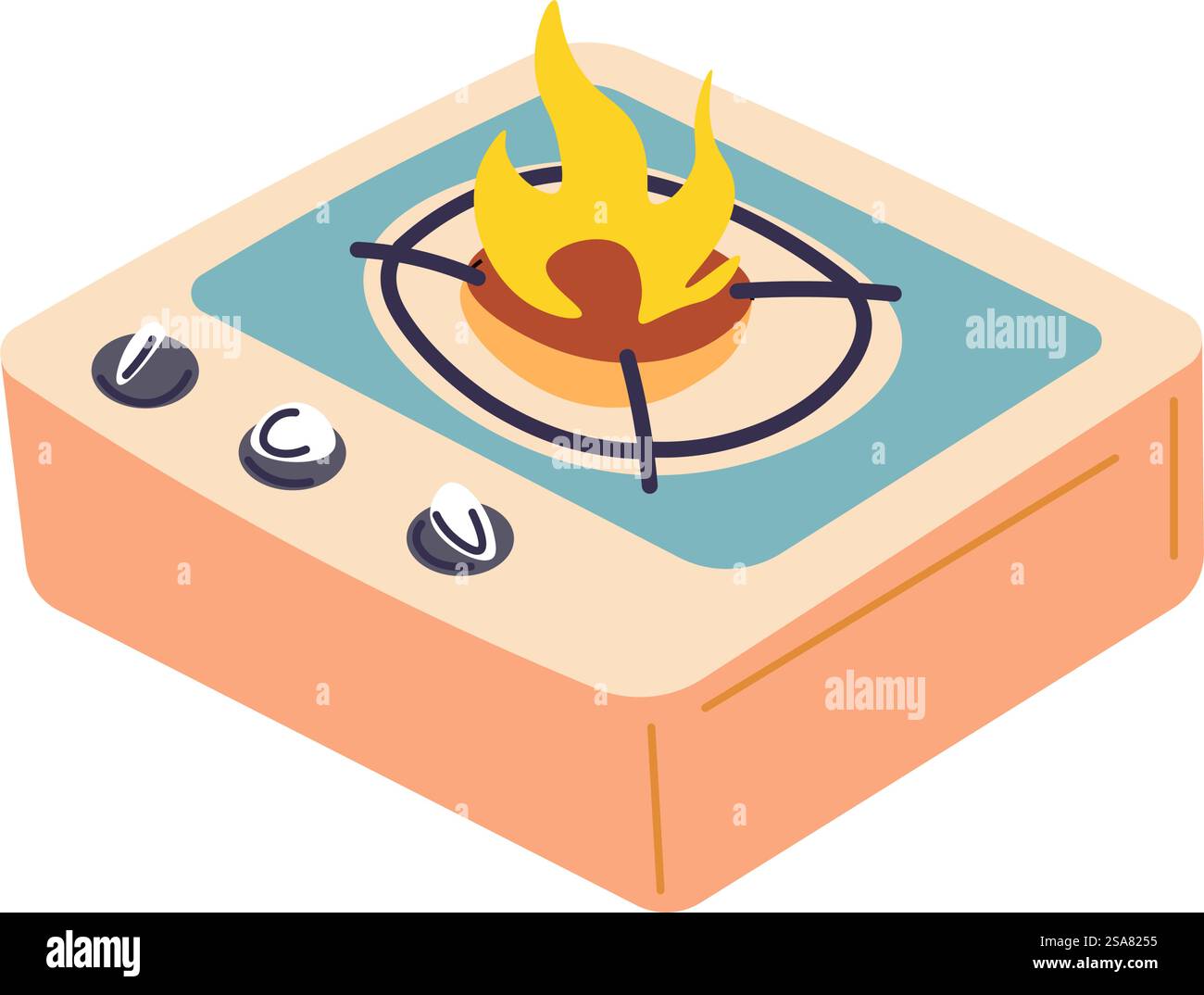 Cooking outdoors, isolated portable stove with fire on. Appliance for ...