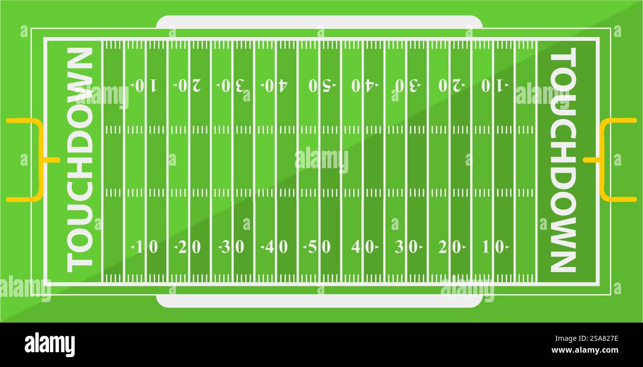 Rugby or American football field with touchdown and measurement of ...