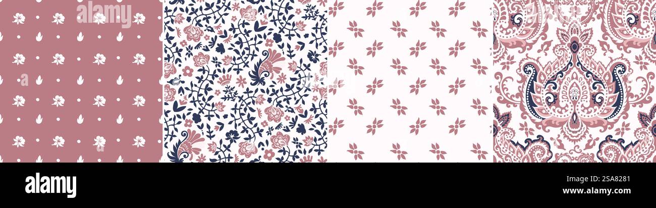 Seamless pattern collection of Damask floral motifs and adornment ...