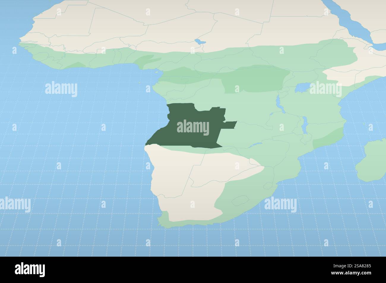 Angola highlighted on a detailed map, geographic location of Angola ...