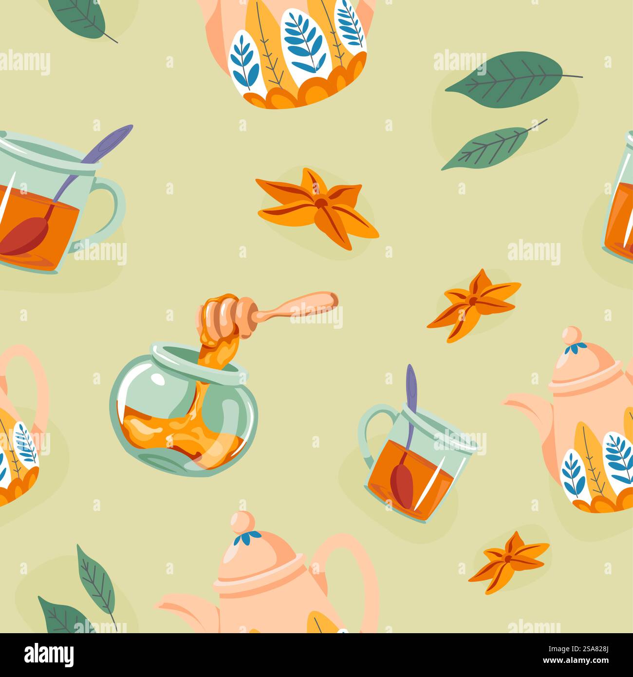 Brewing home made tea with natural and organic honey sweetener, anise ...