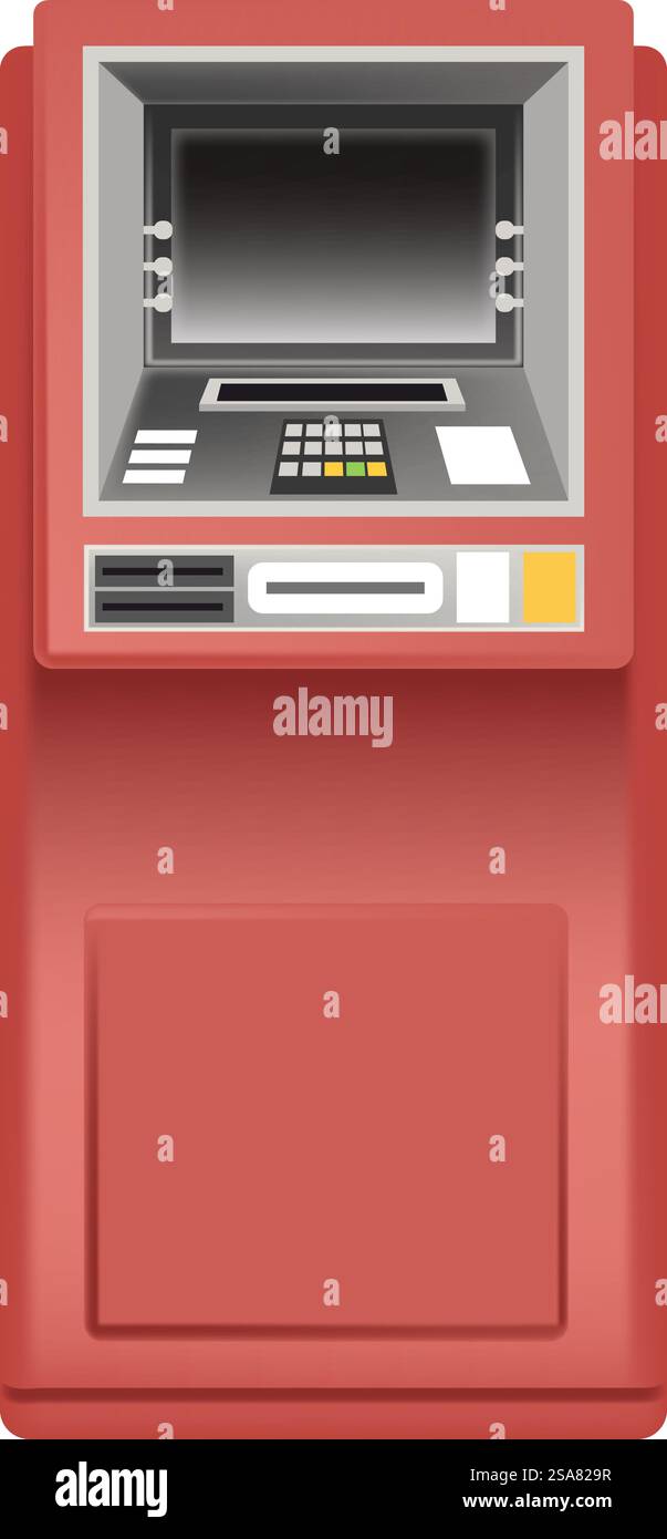 ATM with screen and buttons, isolated automated teller machine for putting and withdrawing money ...