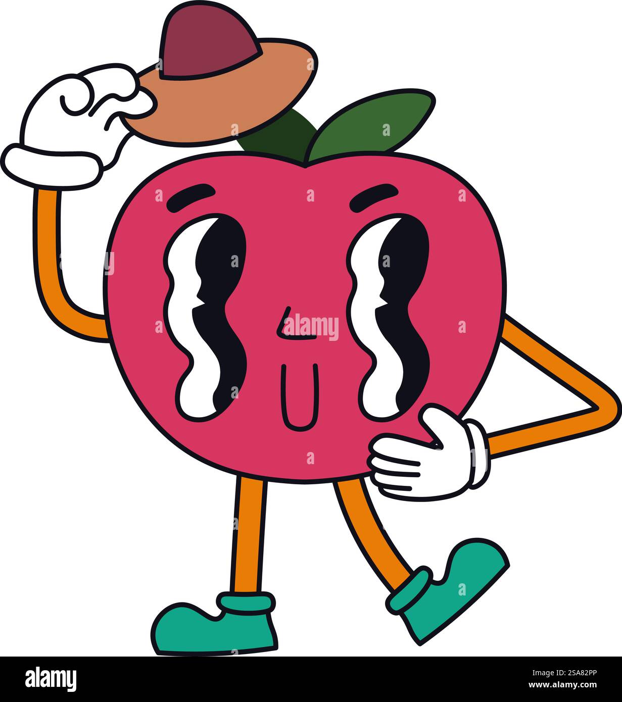 Cherry retro character trying on or off heat or cap. Isolated berry ...