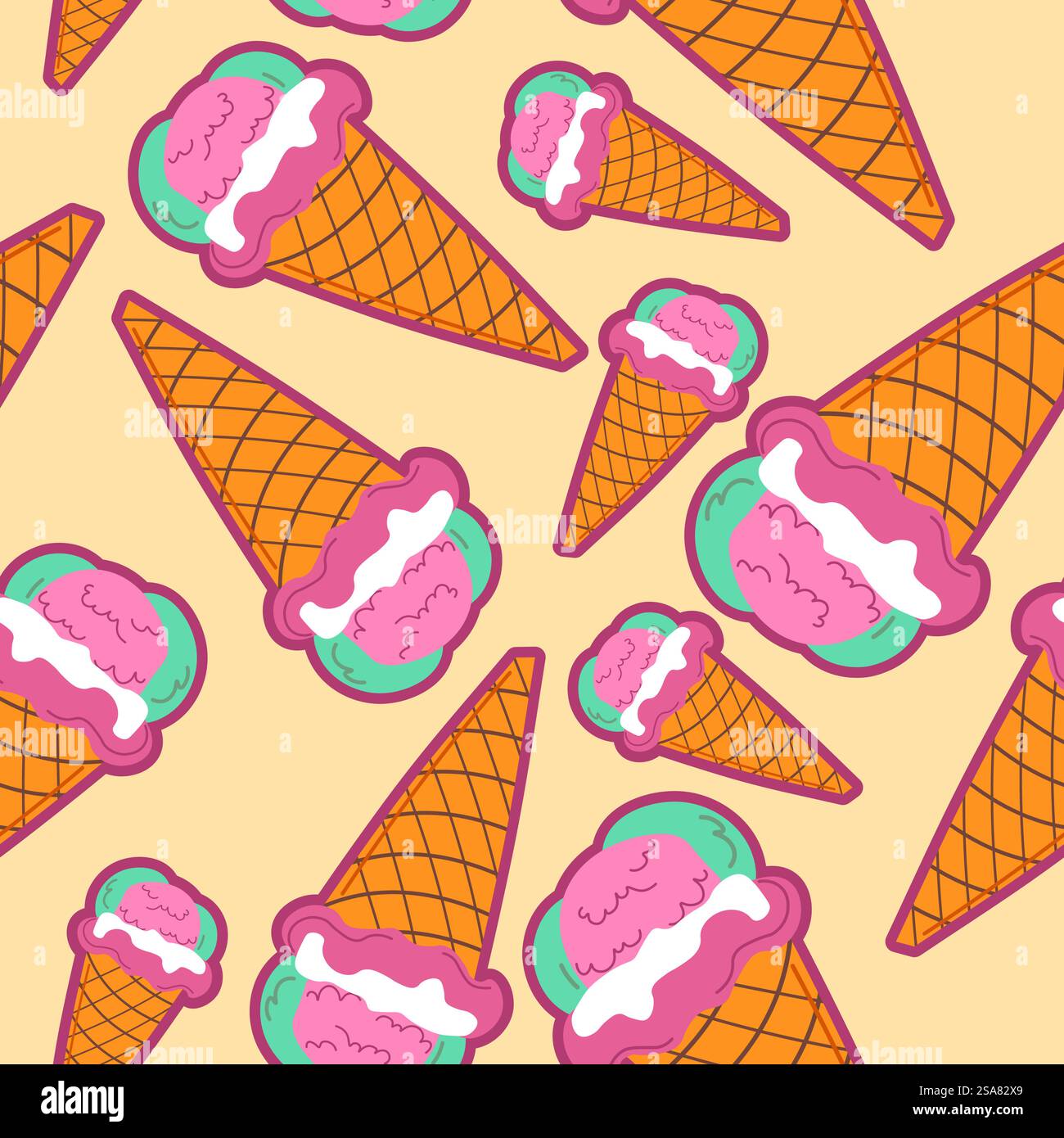 Gelato with different flavors, ice cream in crunchy cones. Tasty meal ...