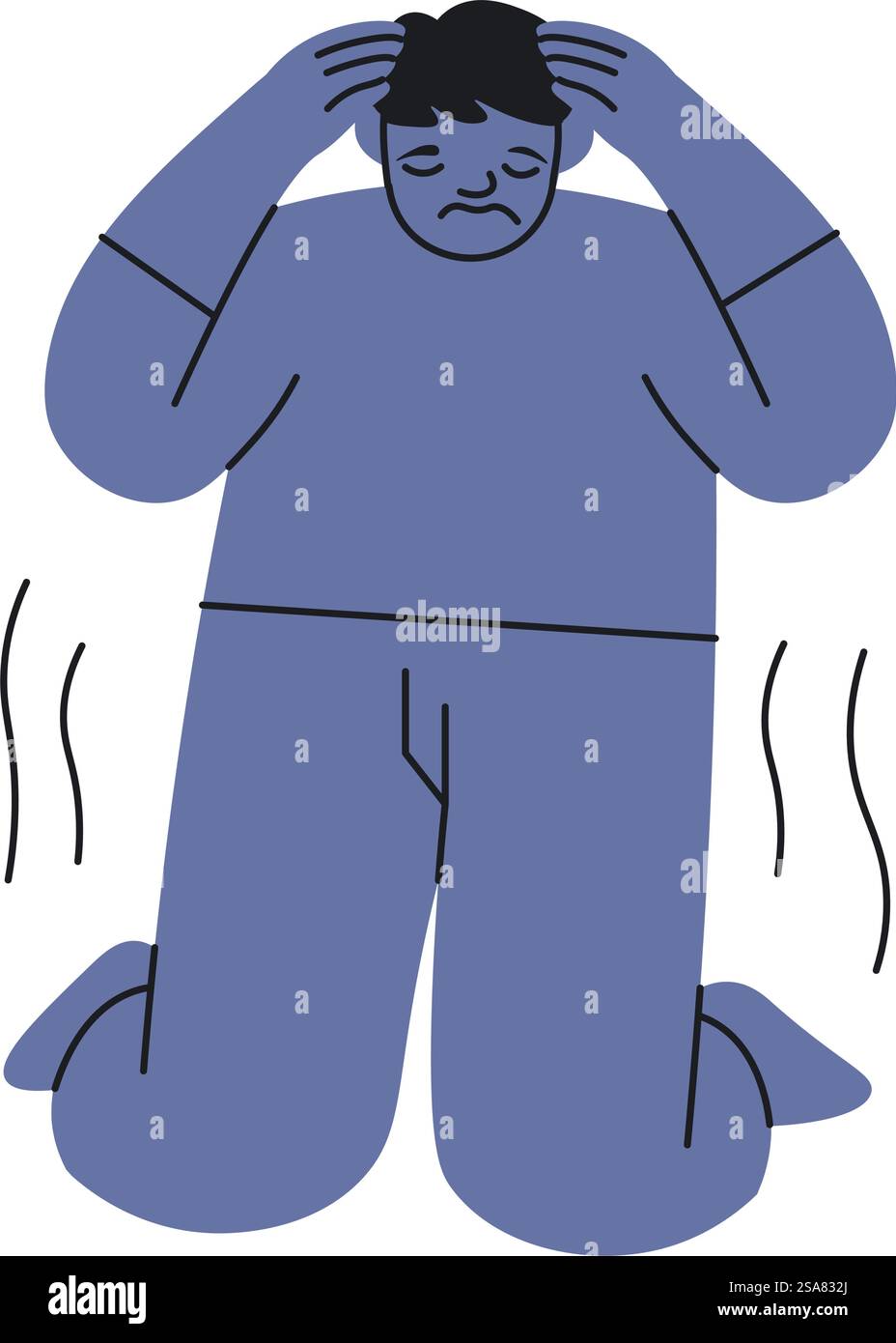 Grief emotion, isolated man expressing sadness and sorrow holding head ...