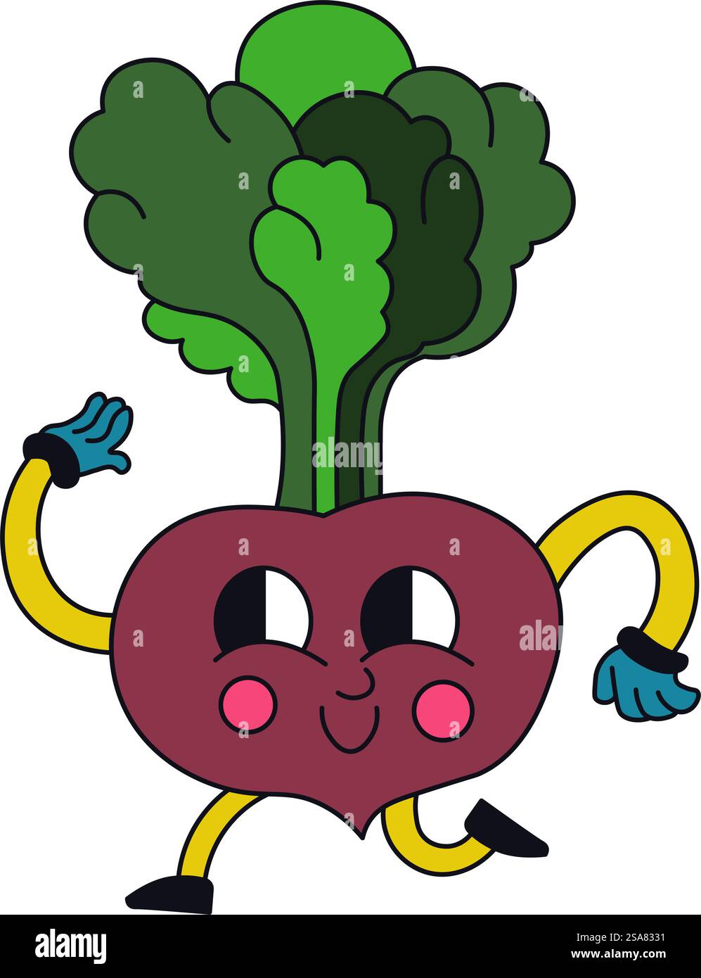 Active character in form of ripe red beetroot that dances and smiles ...