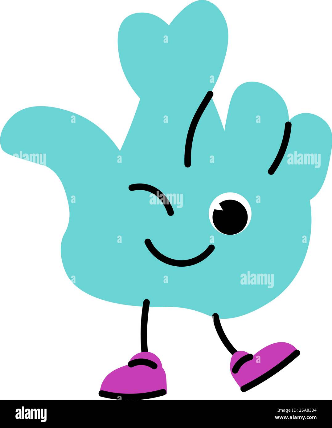 Crossed fingers gesture, isolated hand personage with legs and winking ...