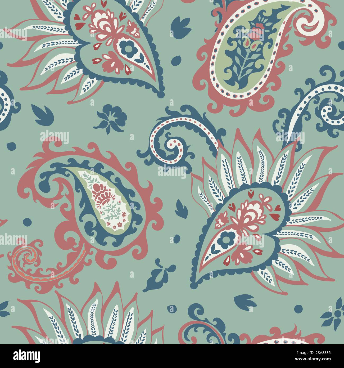 Paisley vintage decoration with blooming flowers, leaves and branches ...
