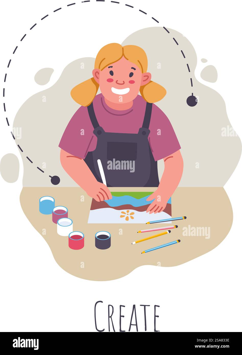 Child with down syndrome being creative and artistic. Isolated ...