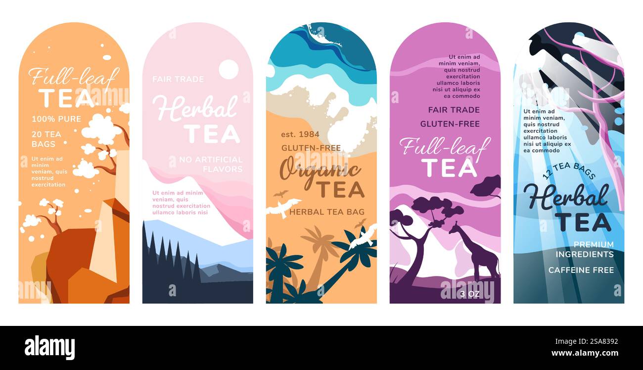 Label design for herbal tea package design set. Organic drink product ...