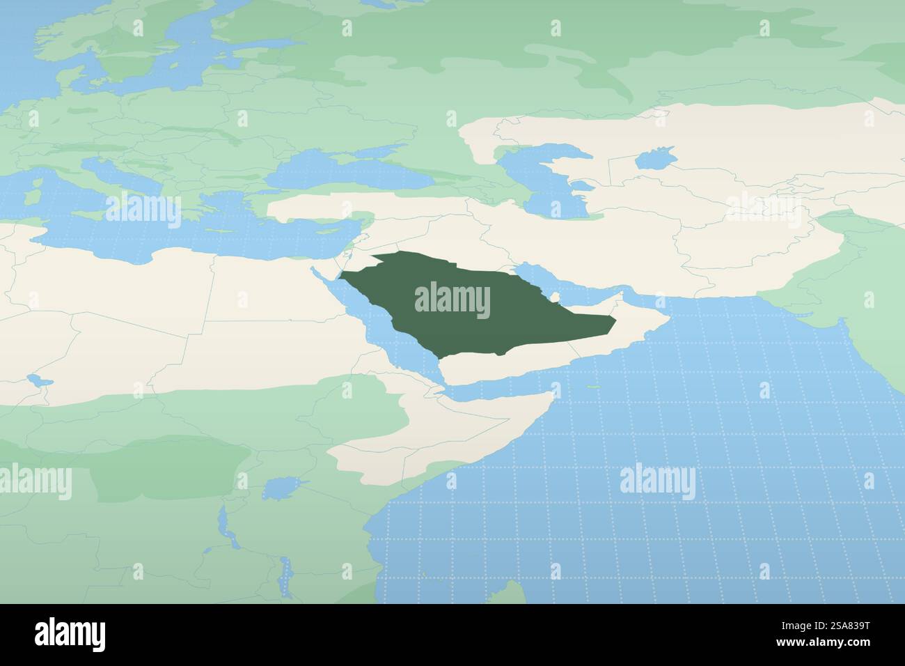 Saudi Arabia highlighted on a detailed map, geographic location of ...