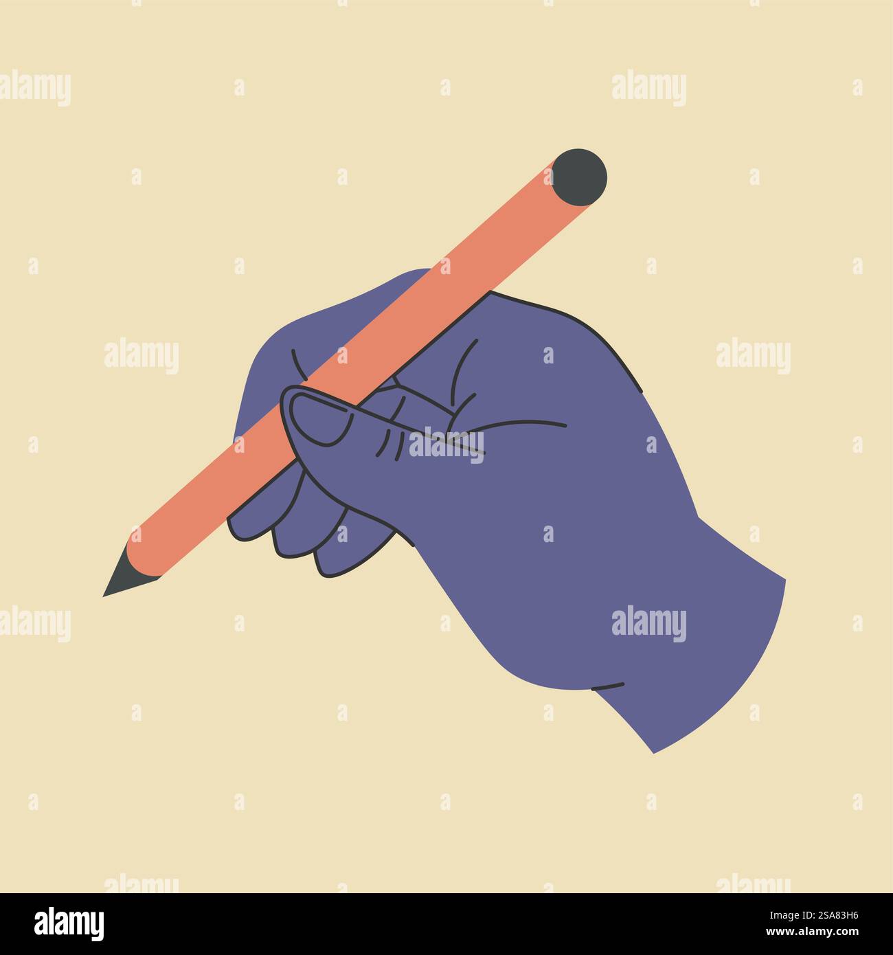 Hand holding pen or pencil, writing or drawing. Isolated arm of ...