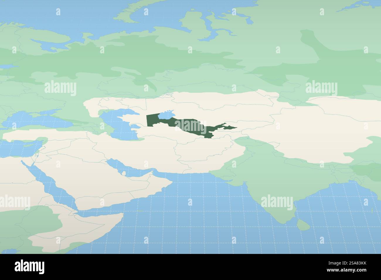 Uzbekistan highlighted on a detailed map, geographic location of ...