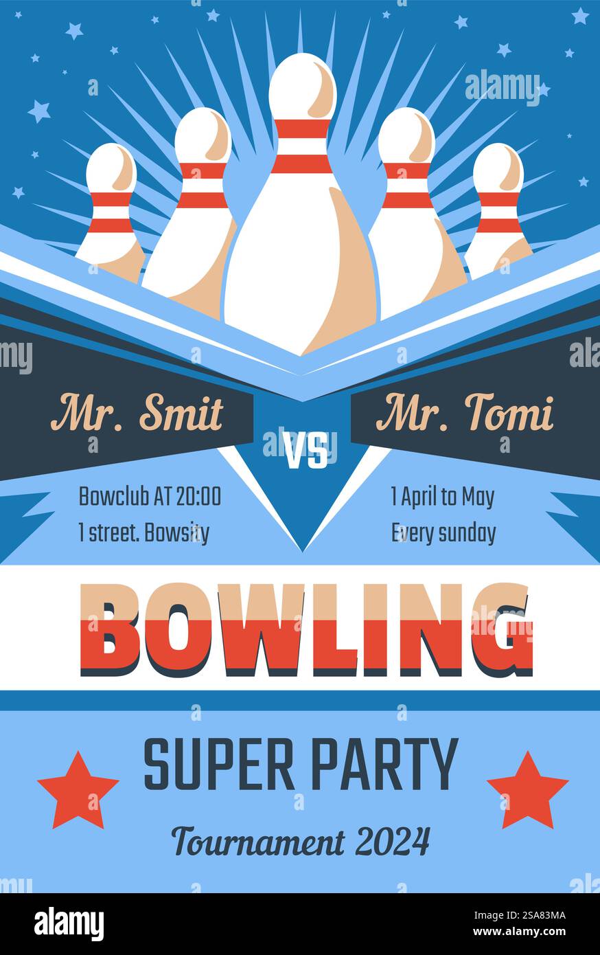 Super party bowling night invitation card or flyer with date hi-res ...