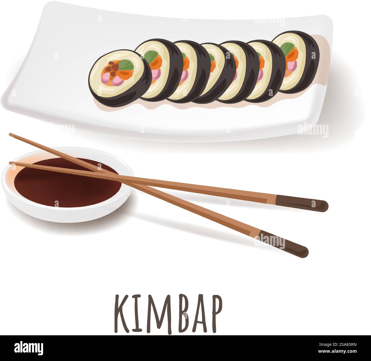 Korean sushi, kimbap seaweed rice roll filled with variety of fillings ...