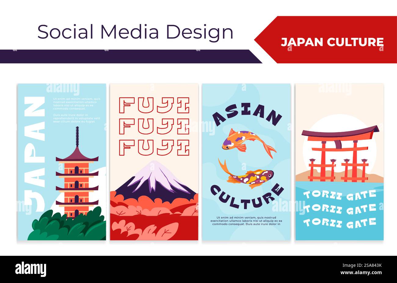 Social media story set with japan culture concept. Colorful landscape ...
