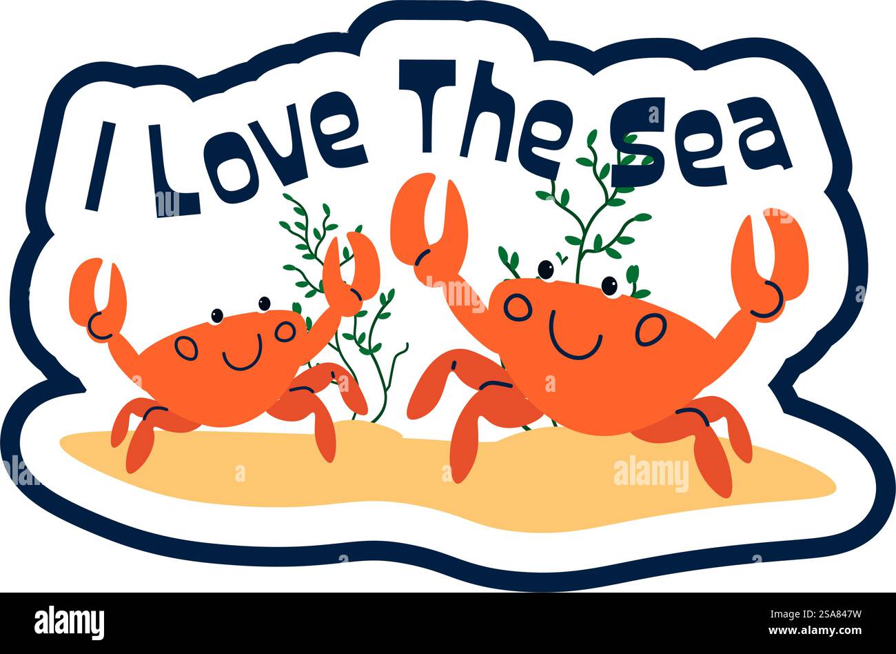 Twin crabs celebrating the sea, vector illustration, isolated on white ...