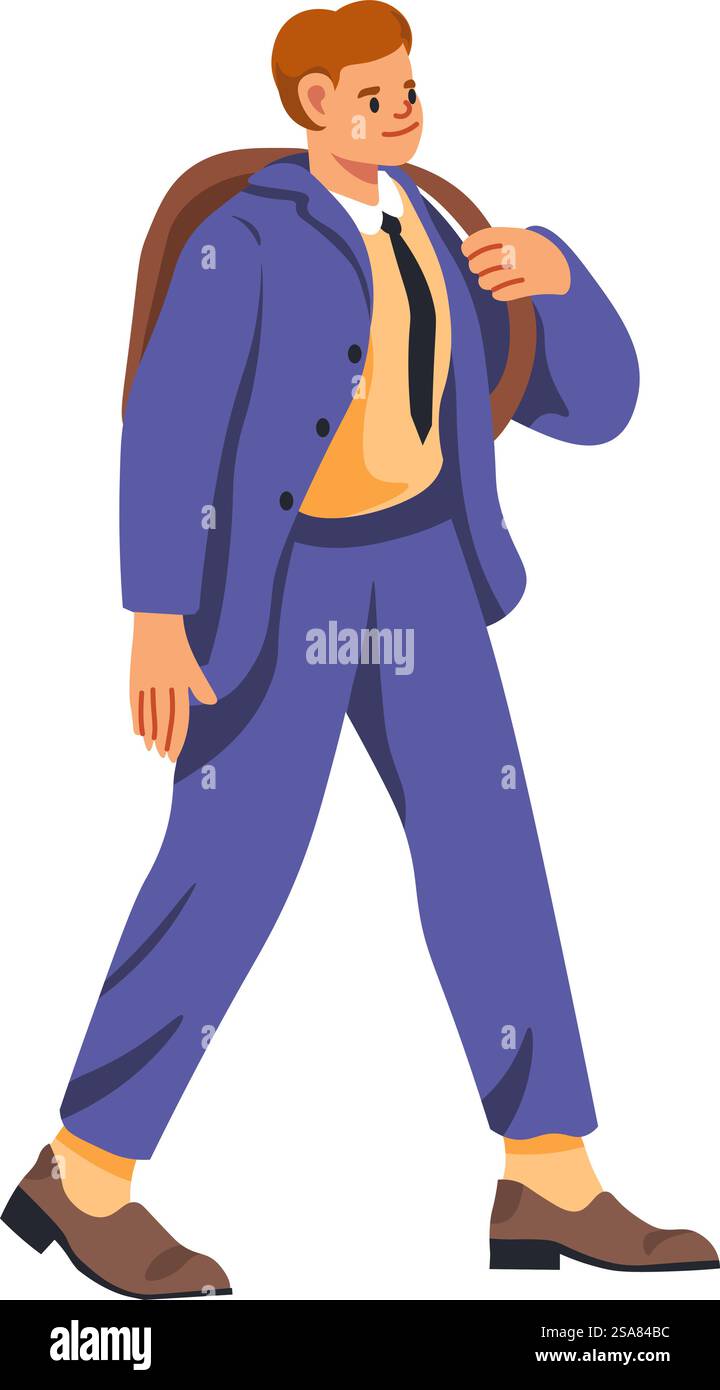 Modern schoolboy with bag going to middle or high school. Isolated ...
