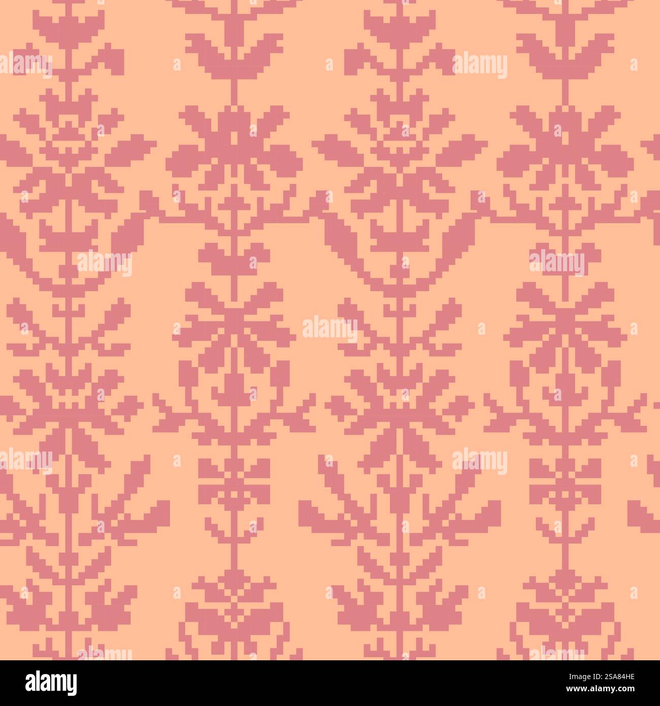 Embroidery composition with pixels, flowers and stems, branches and ...