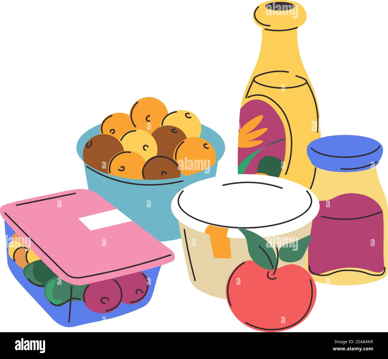 Lunchbox with organic meal products, isolated tasty box with grapes and ...