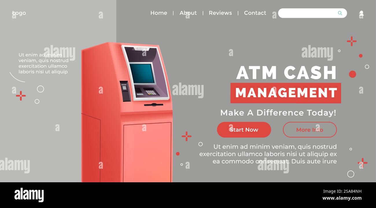 Vector of a red ATM machine on a web banner, isolated on a grey ...
