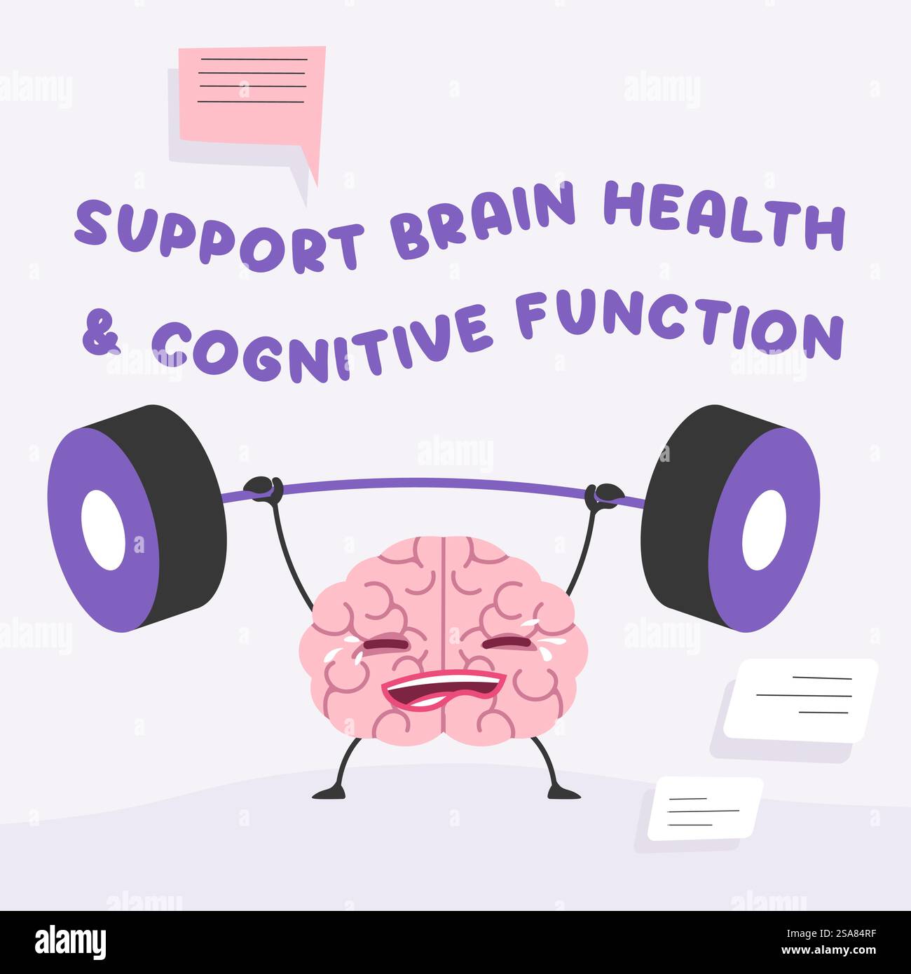 Animated brain lifting weights, flat design, vector illustration ...