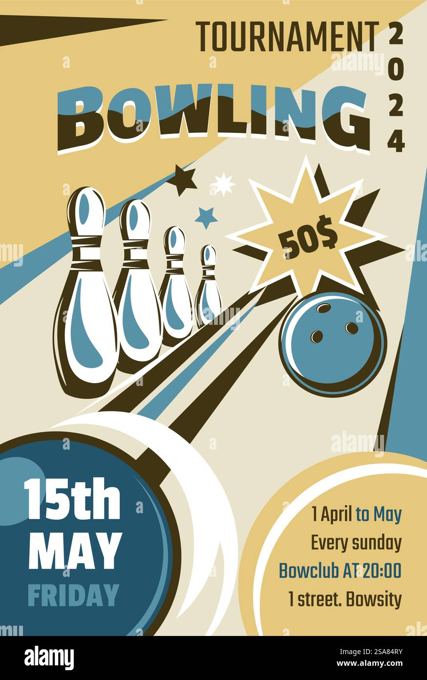 Bowling tournament for players and professionals. Flyer or card ...