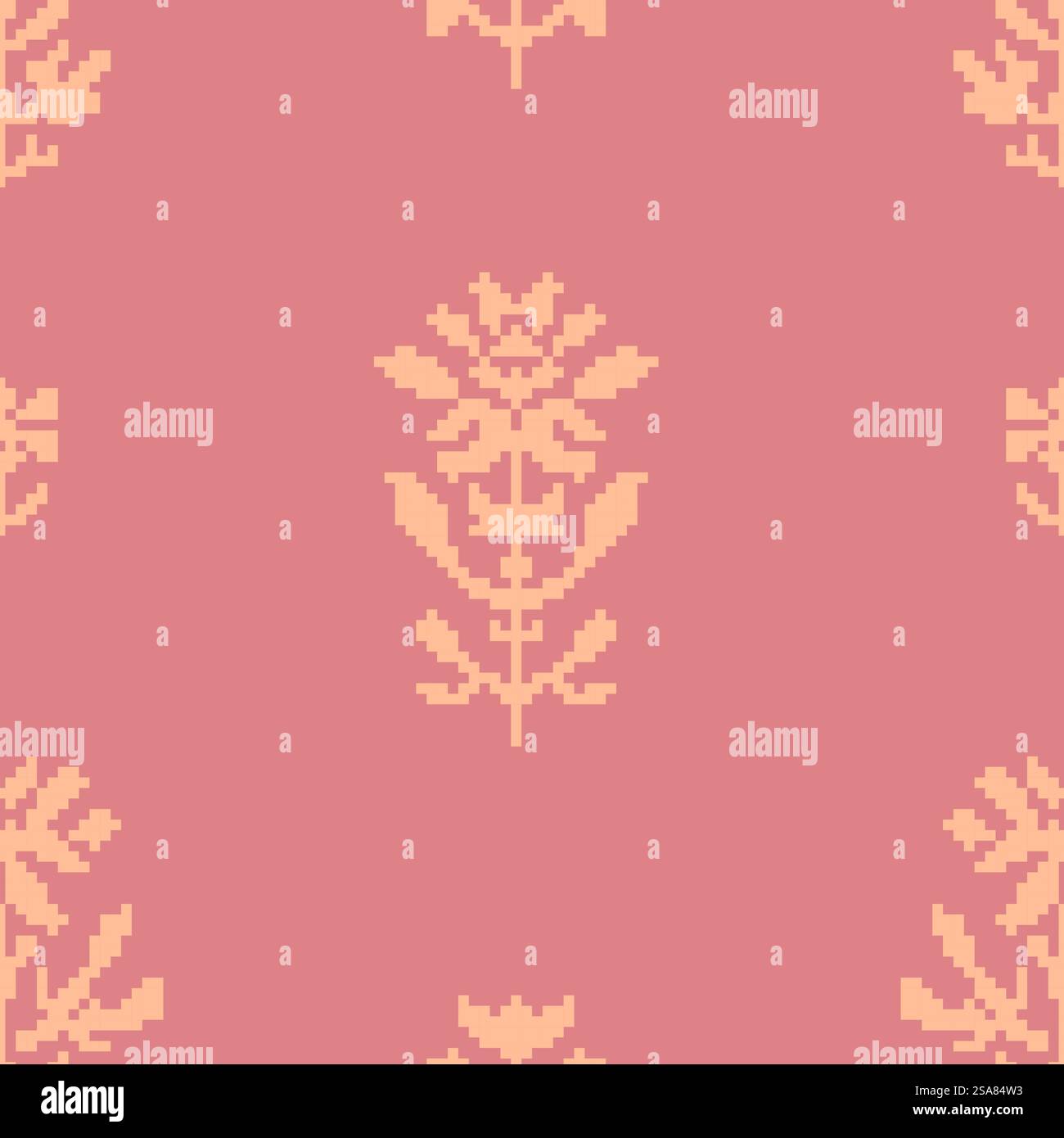 Pixel flowers and leaves, branches and floral composition. Embroidery scheme with leafage and ...