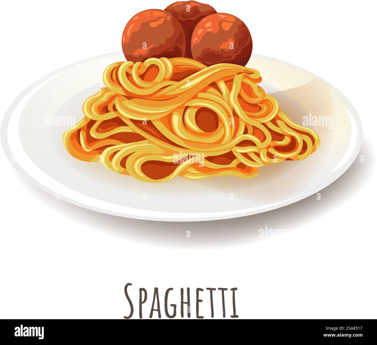 Staple food of traditional Italian cuisine, spaghetti. Isolated plate ...