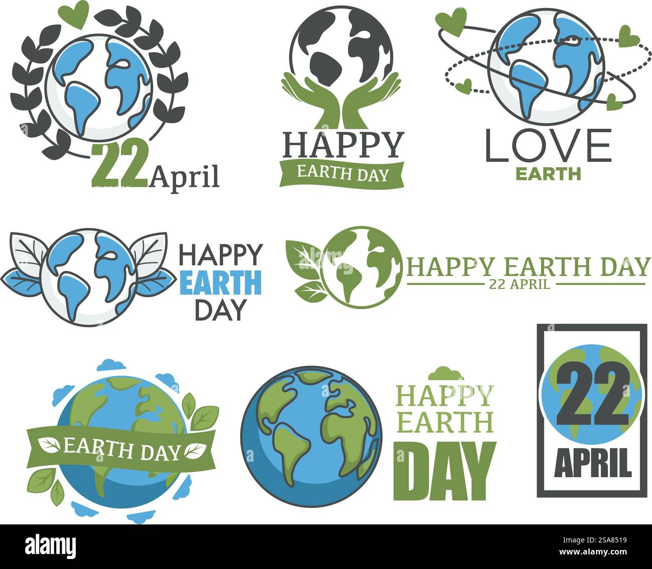 Collection of Earth Day logos, vector illustrations with global and ...