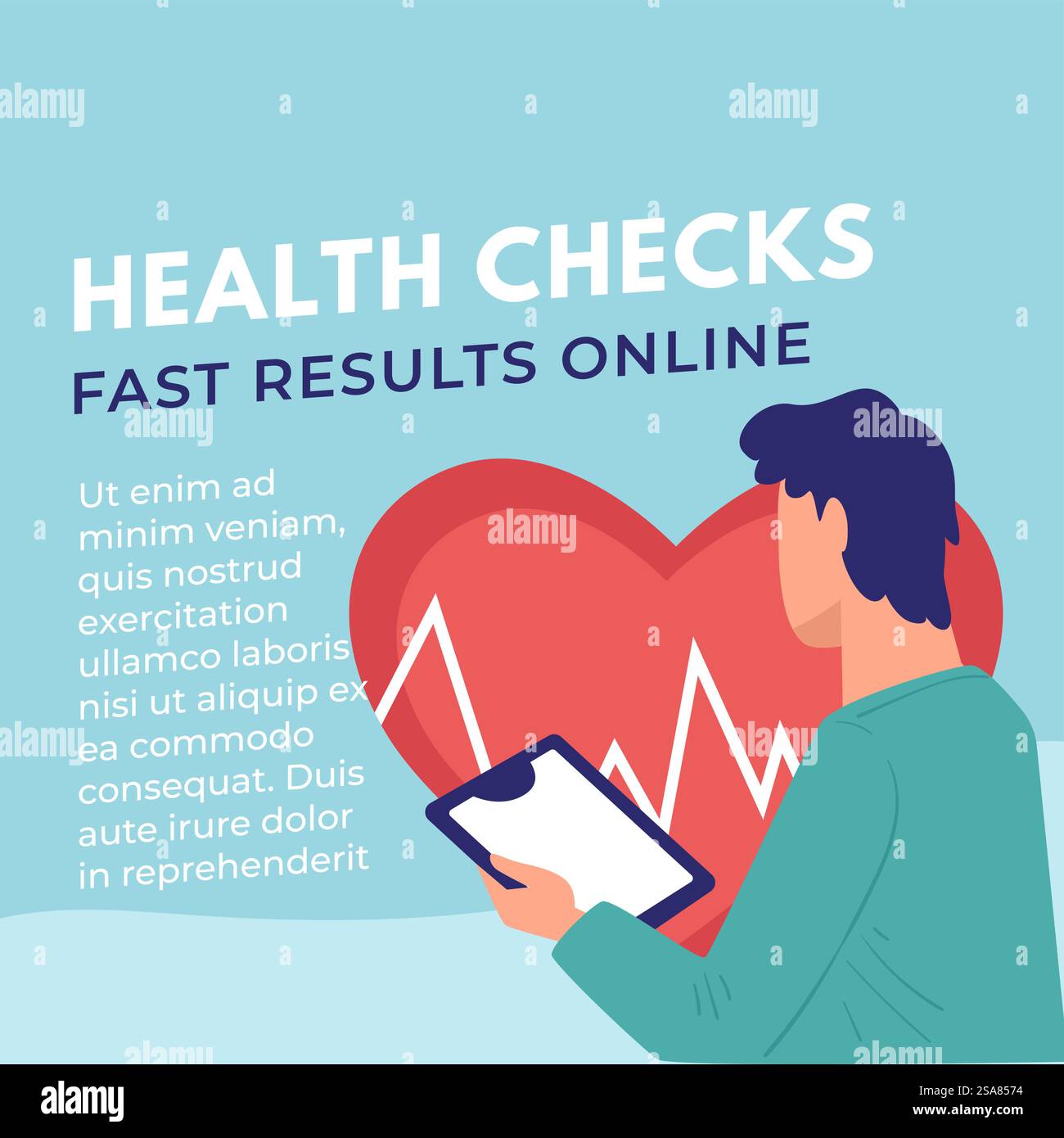 Person viewing heart health check results on a tablet, vector ...
