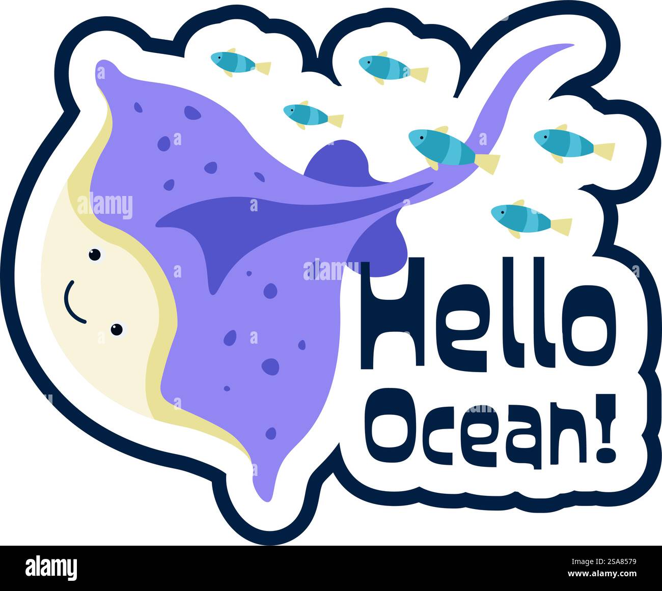 Friendly stingray with fish, vector illustration, isolated on white ...