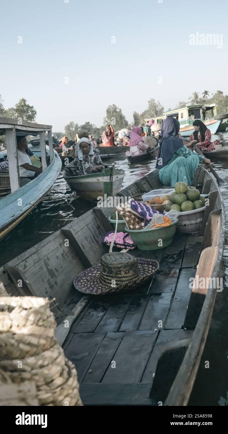 Traditional Floating Market in Lok Baintan South Kalimantan with Women ...