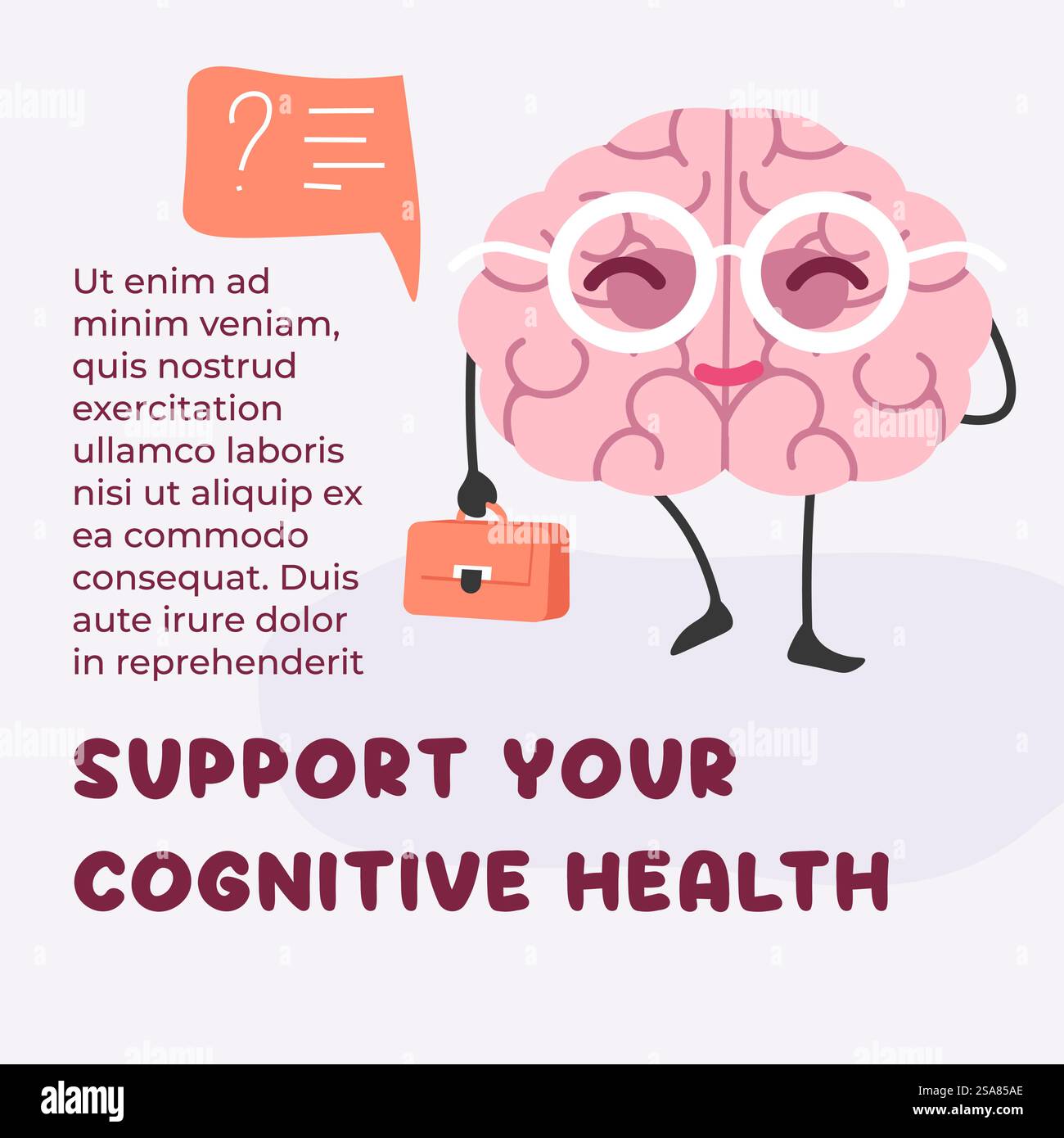 Cartoon brain carrying a briefcase, flat design, vector illustration ...