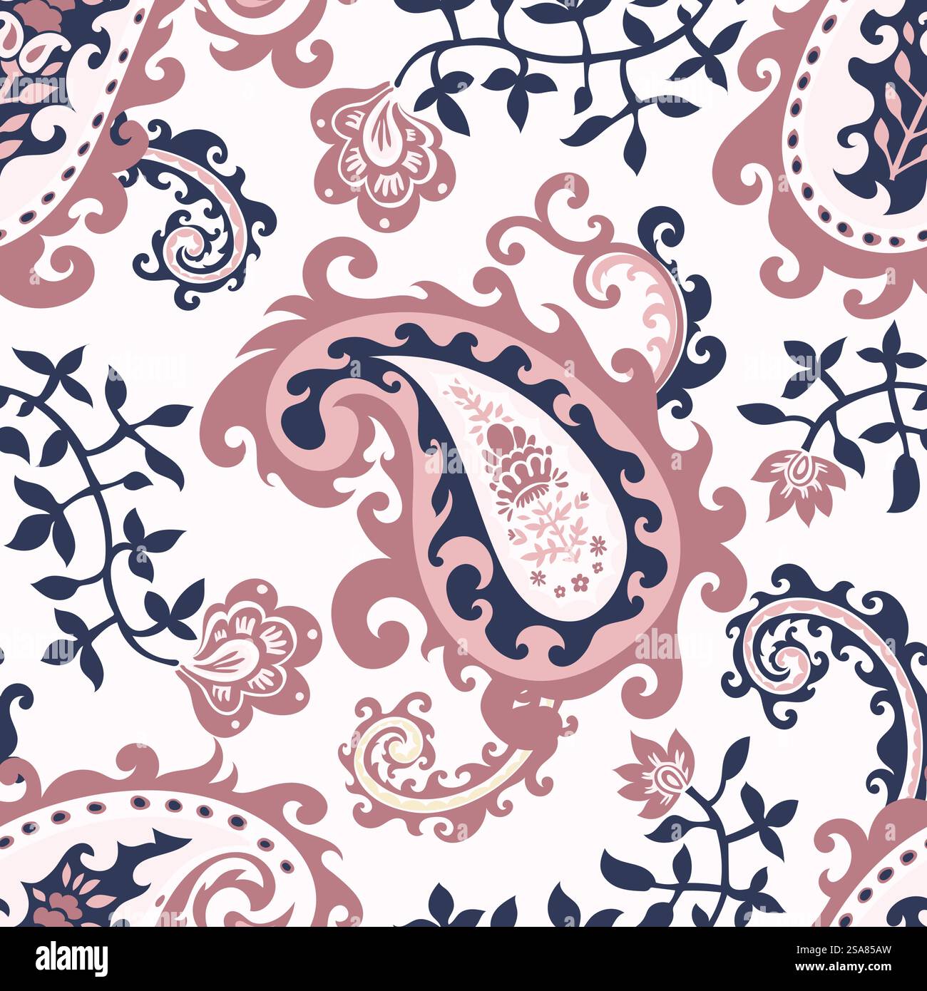 Traditional Indian paisley motif with flowers and foliage decoration ...