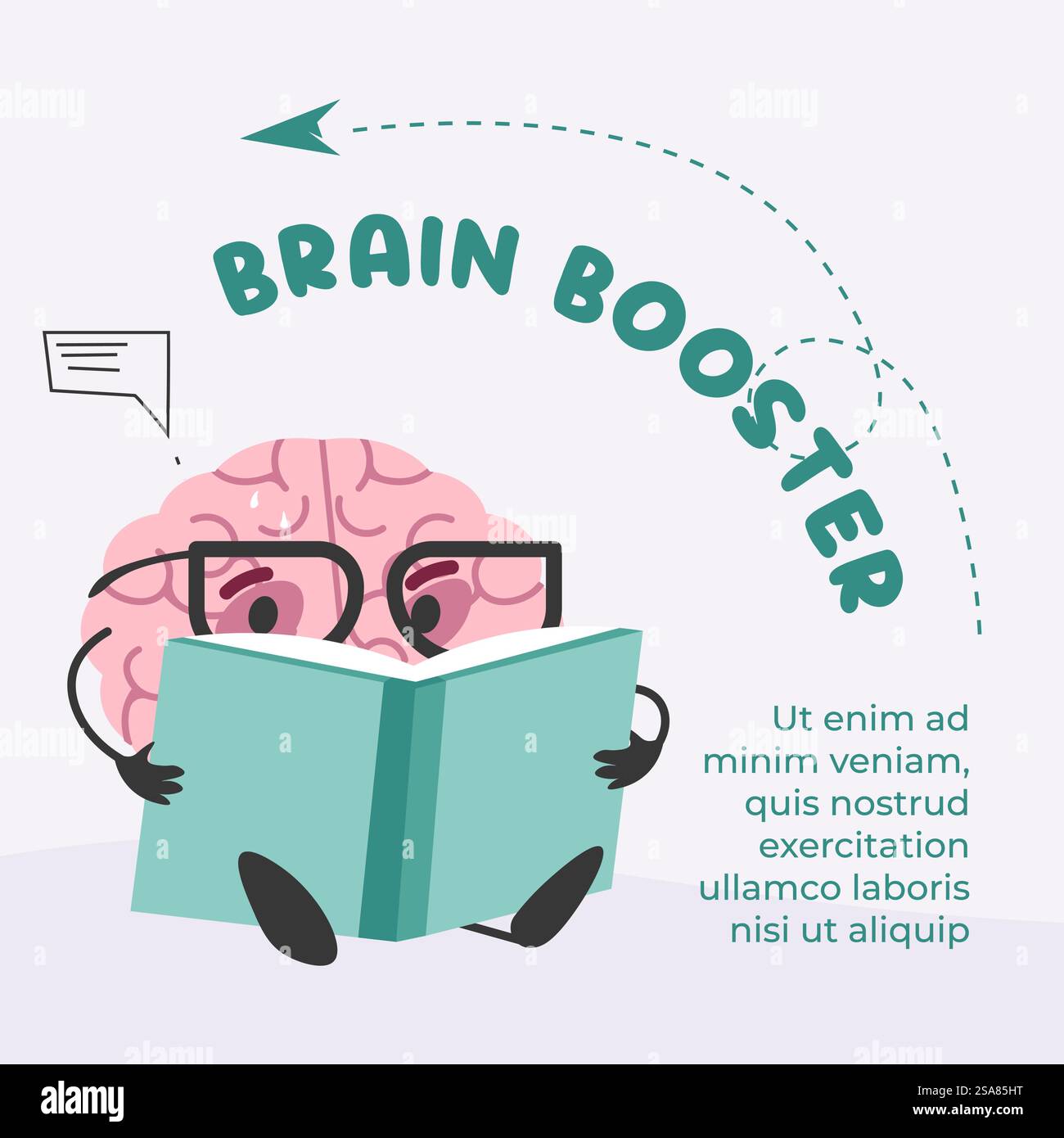 Brain character reading a book, flat design, vector illustration, brain booster concept ...