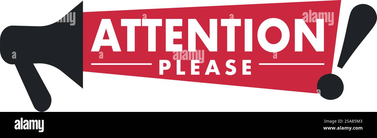 Wide red Attention Please megaphone banner vector, isolated on white ...