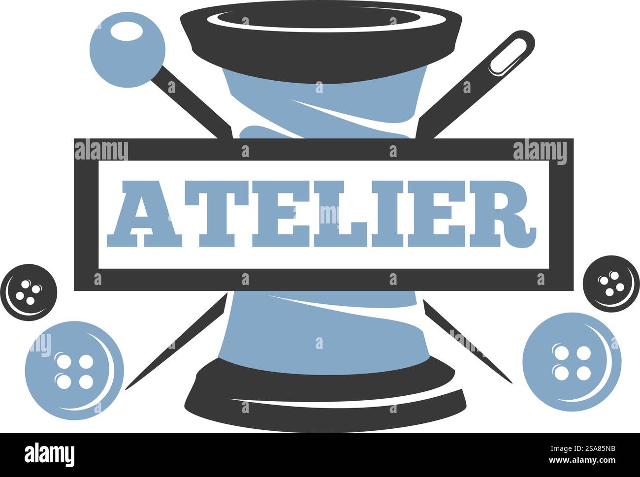 Tailor service logo with scissors and thimble, vector illustration ...