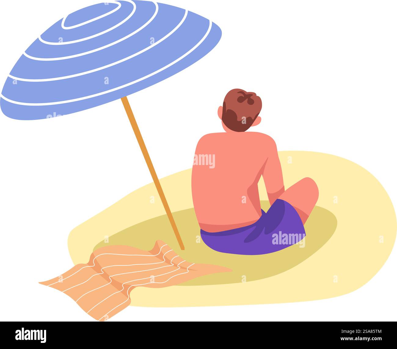 Simplistic vector art of a solo traveler on the beach in a flat design ...