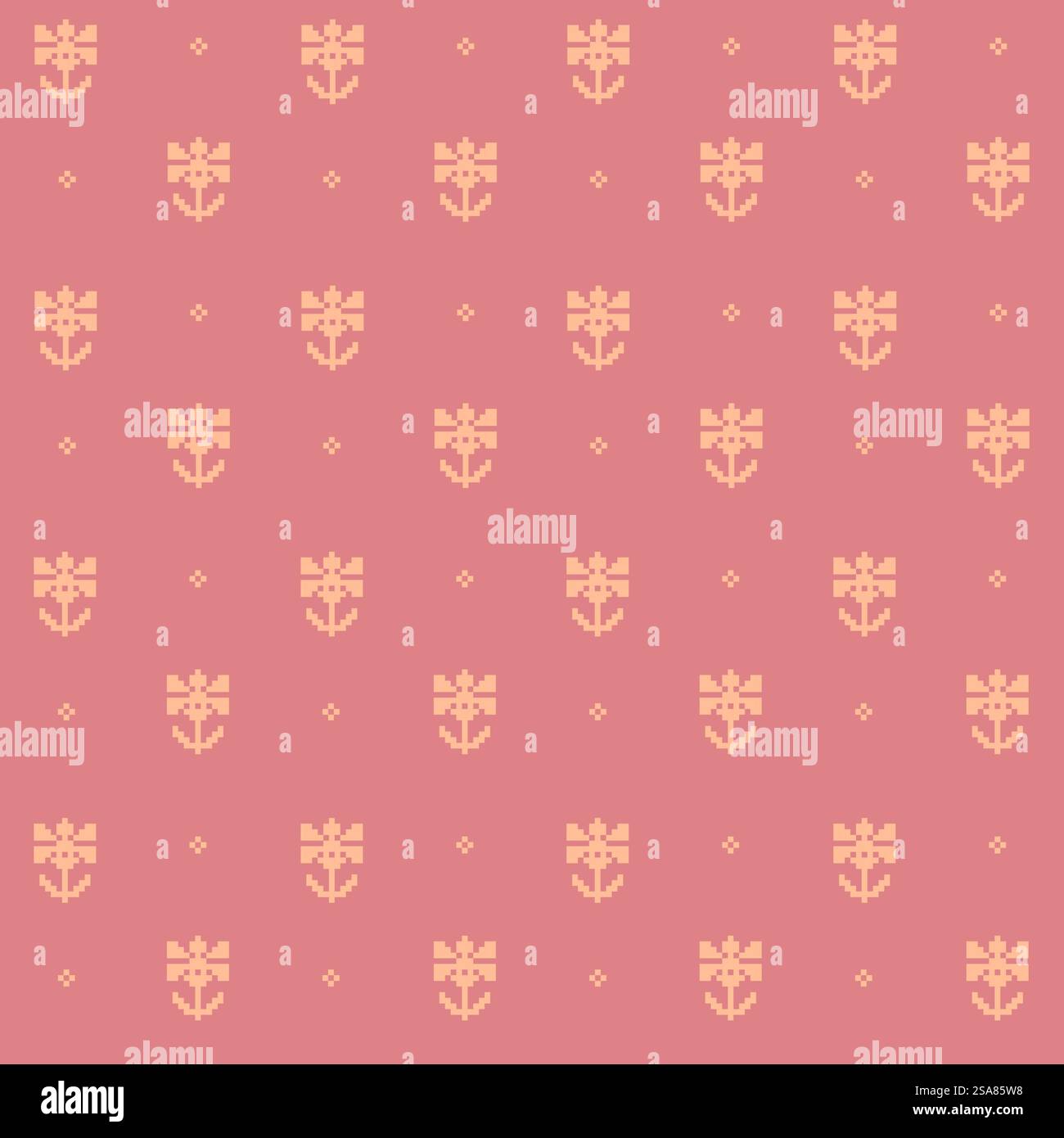 Pixel flowers and leaves, floral composition design. Botany motif ...