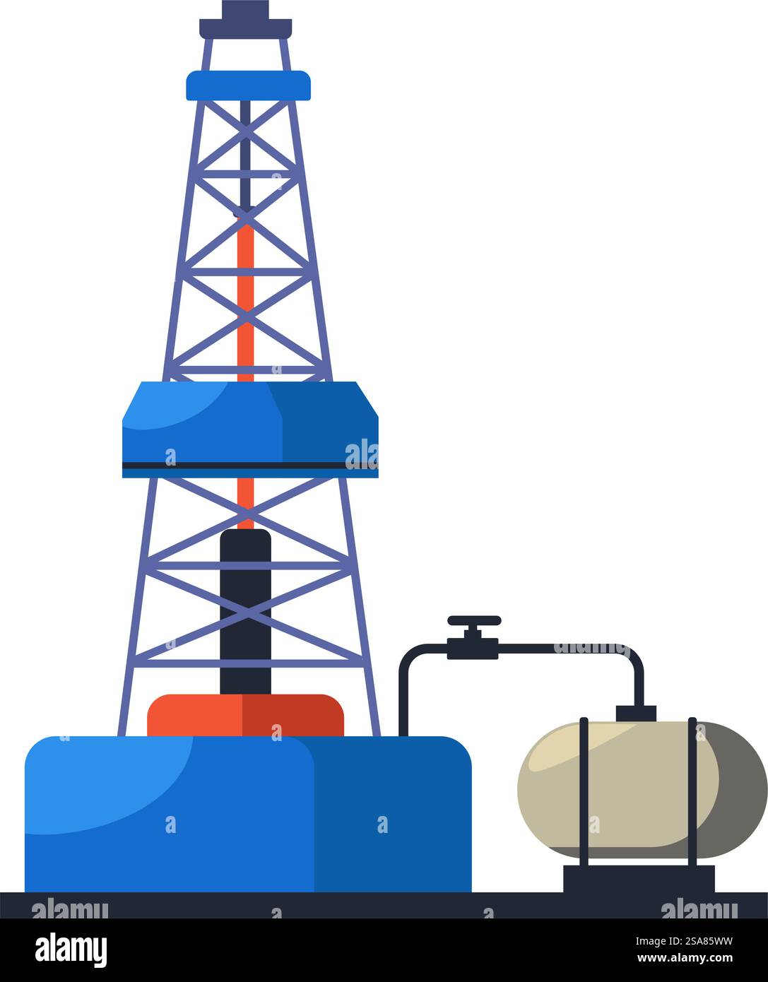 Flat vector illustration of an industrial oil rig, isolated on white ...