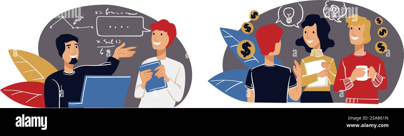 Vector illustration of people engaged in a digital communication ...