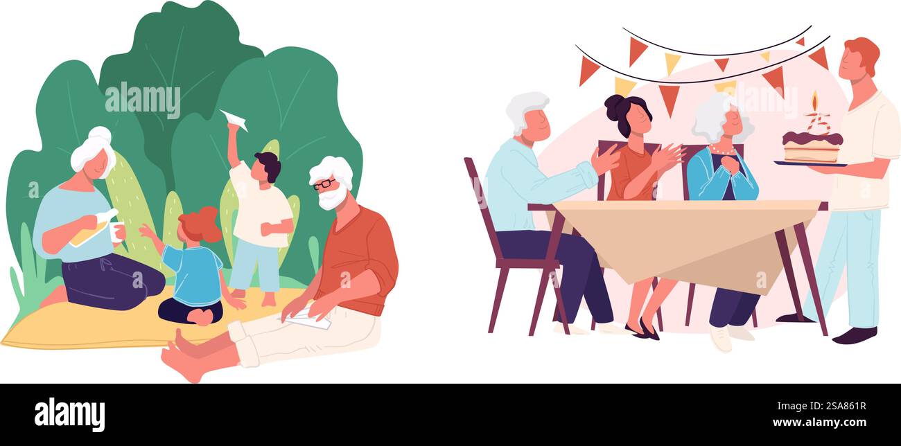 Multigenerational family celebration, vector illustration isolated on ...