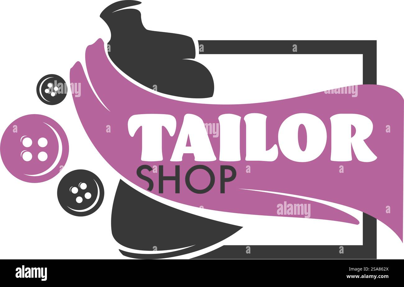 Tailor shop logo with a pink ribbon and mannequin, vector illustration ...