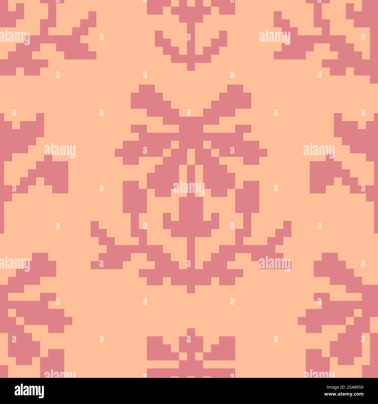 Floral composition with pixel art leaves and flowers in blossom ...