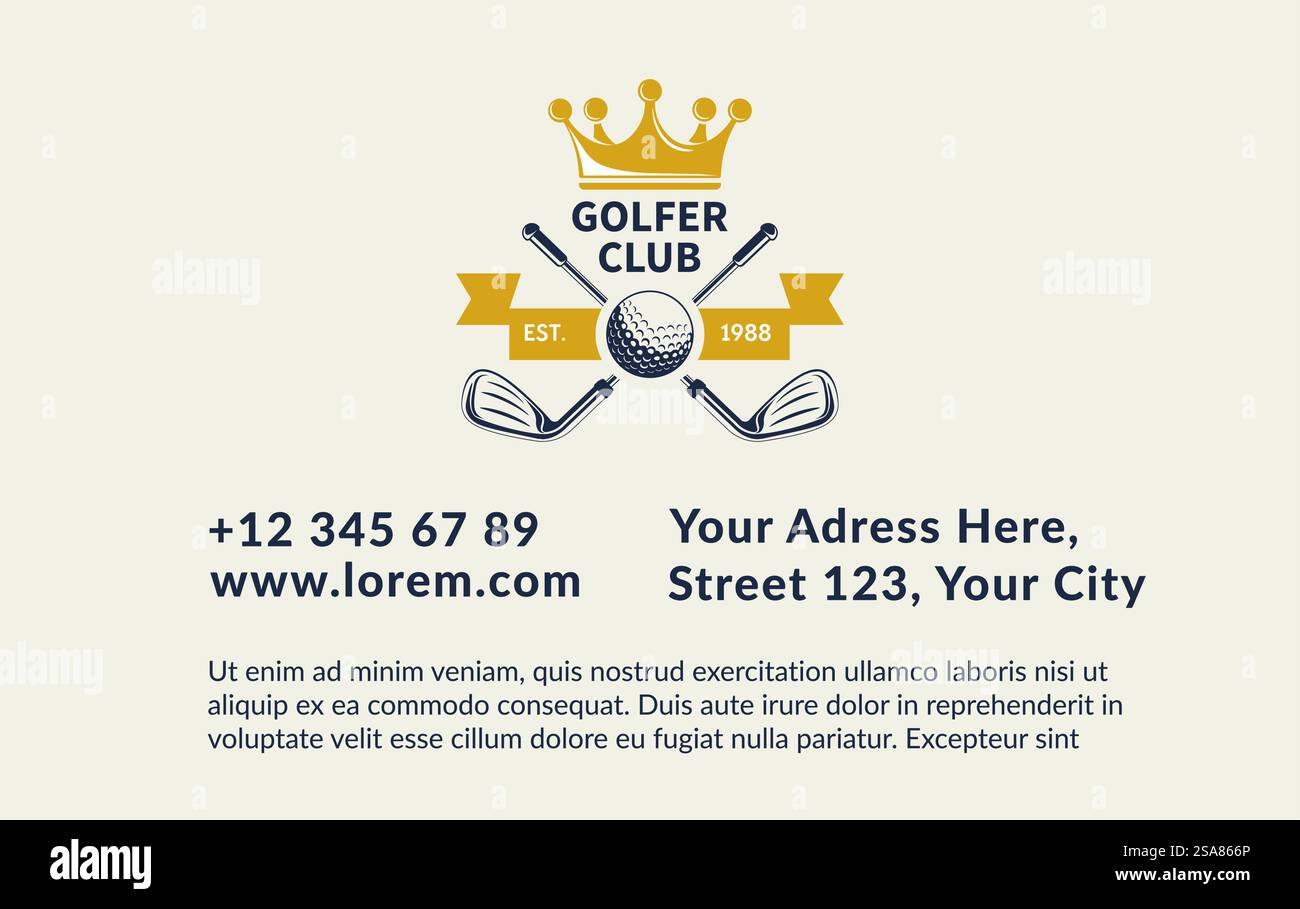 Royal themed golf club membership card with crown and golf equipment hi ...