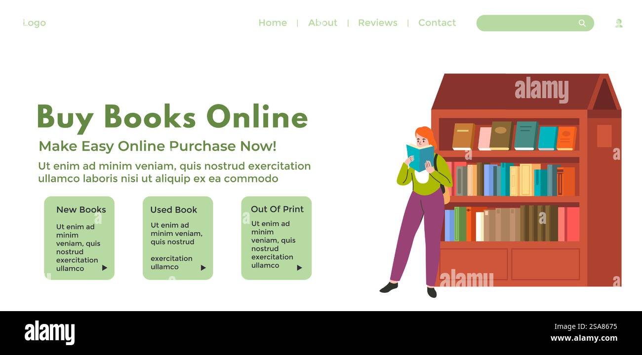 Digital library landing page, vector graphic with interactive elements ...