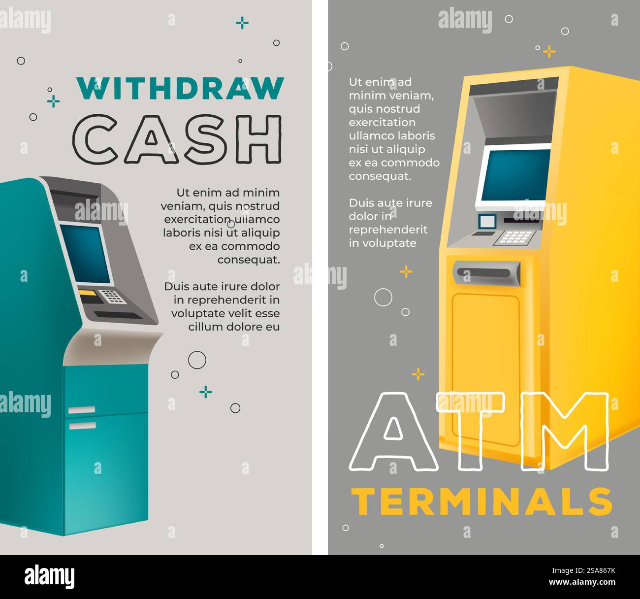 Vector of a yellow ATM machine for service advertisement, isolated on a ...
